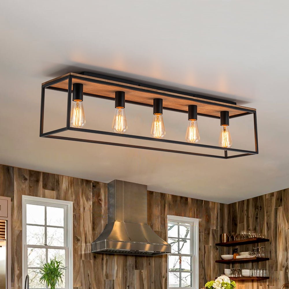 5-Light Rectangular Cage Flush Mount Ceiling Light | Farmhouze Light