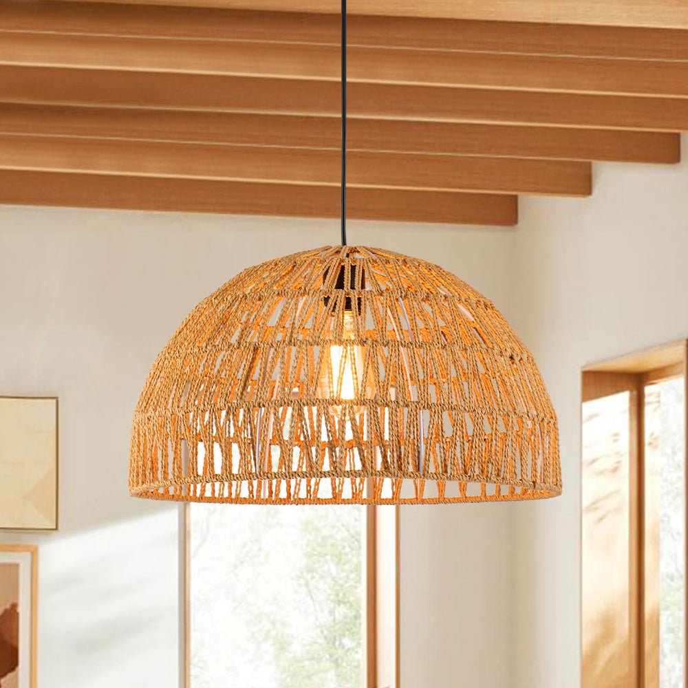 1-Light Rustic Boho Woven Rope Dome Pendant Light | Farmhouze Light