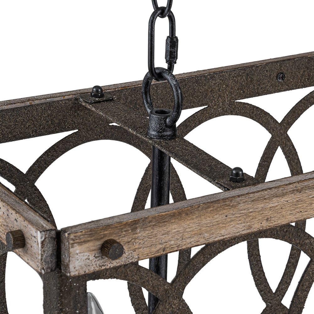 3-Light Antique Wooden Rectangular Cage Island Pendant Farmhouze Light