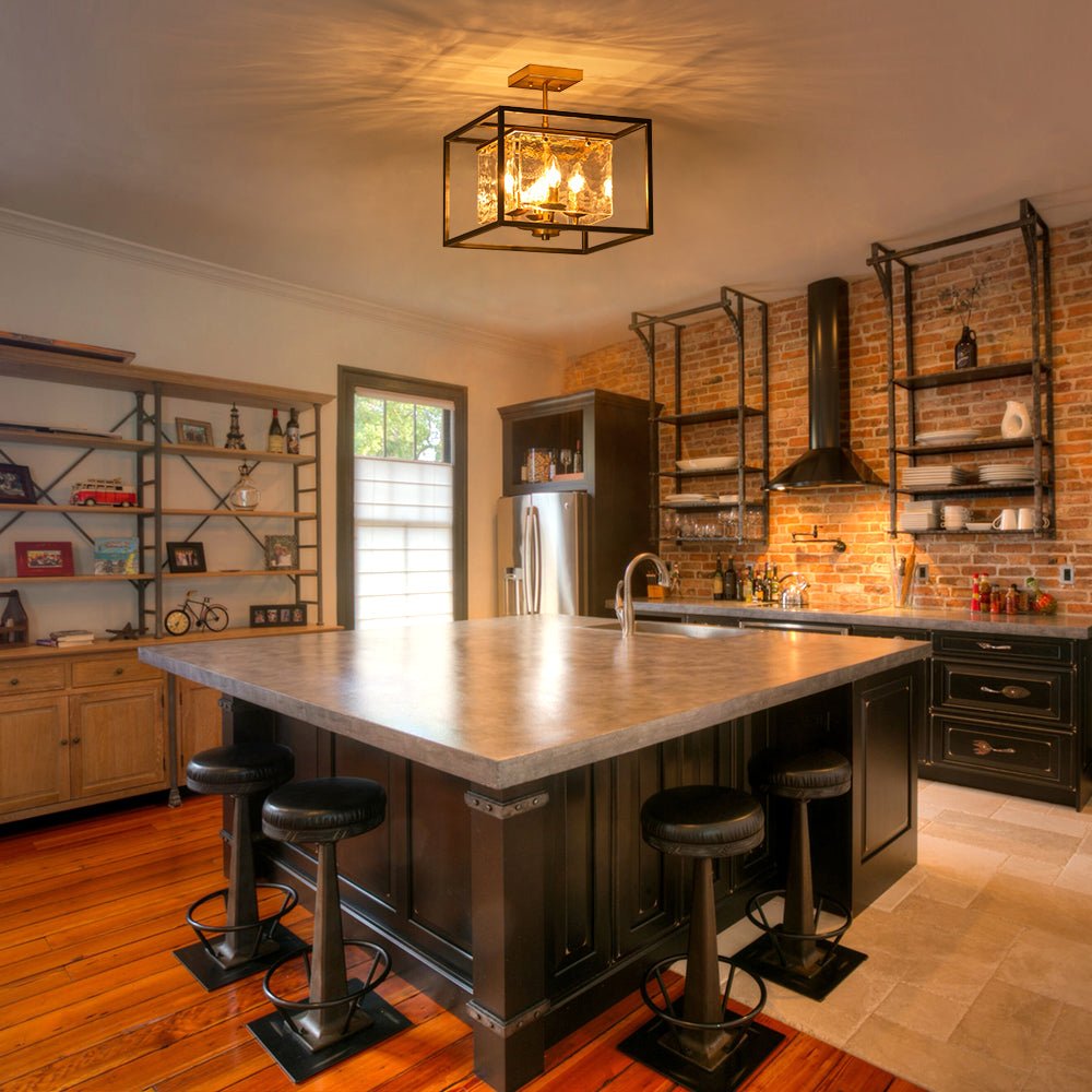 4-Light Square Water Glass Shade Semi Flush Mount | Farmhouze Light