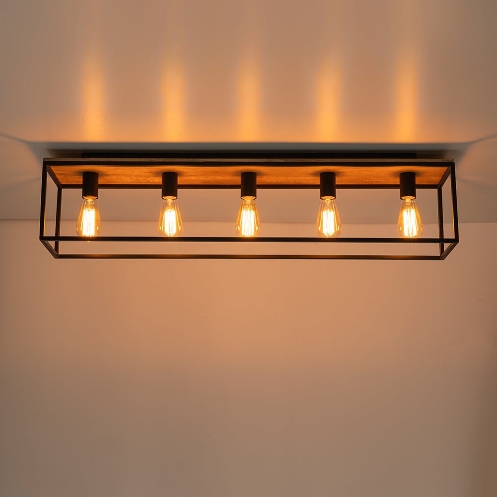 5-Light Rectangular Cage Flush Mount Ceiling Light | Farmhouze Light