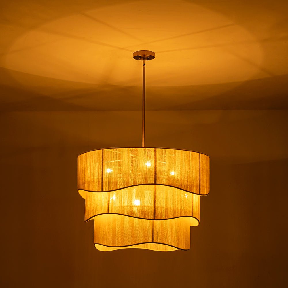 Boho Bleached Rope String Tiered Drum Pendant Light | Farmhouze Light