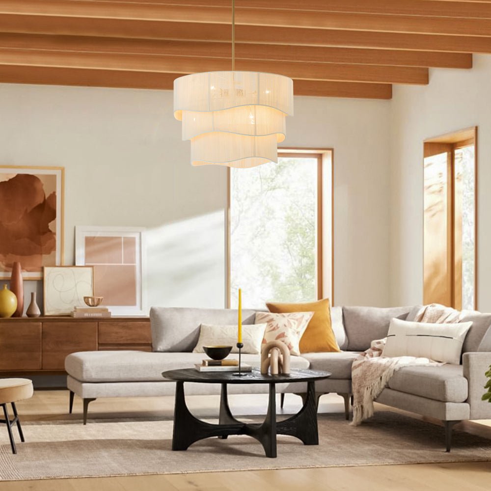 Boho Bleached Rope String Tiered Drum Pendant Light | Farmhouze Light