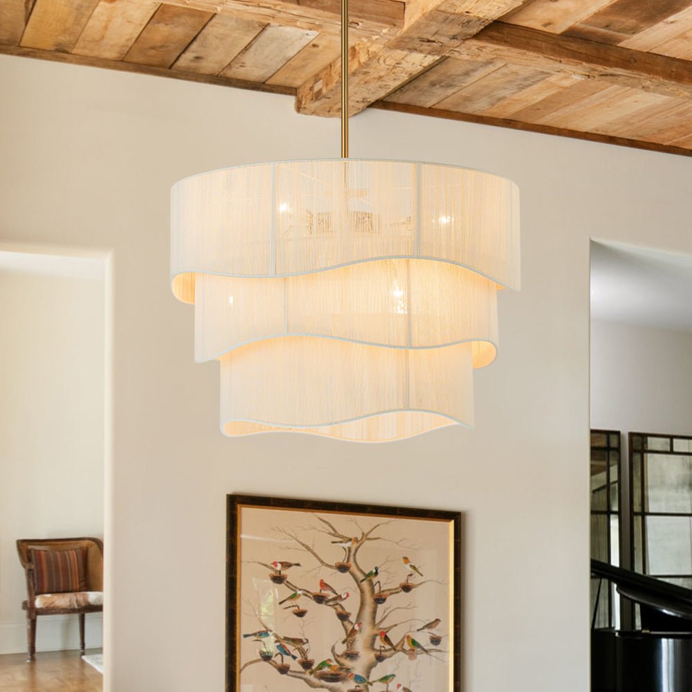 Boho Bleached Rope String Tiered Drum Pendant Light | Farmhouze Light