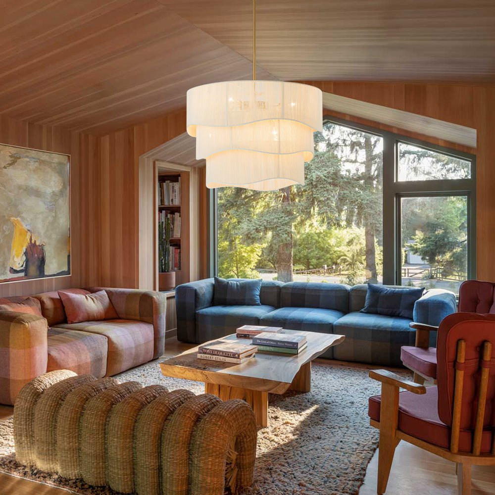 Boho Bleached Rope String Tiered Drum Pendant Light | Farmhouze Light