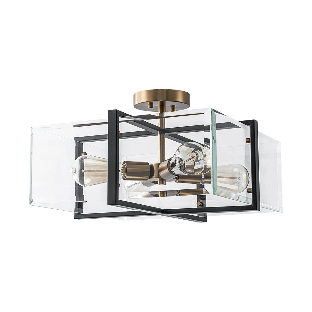 Contemporary Clear Glass Square Cage Ceiling Light | Farmhouze Light