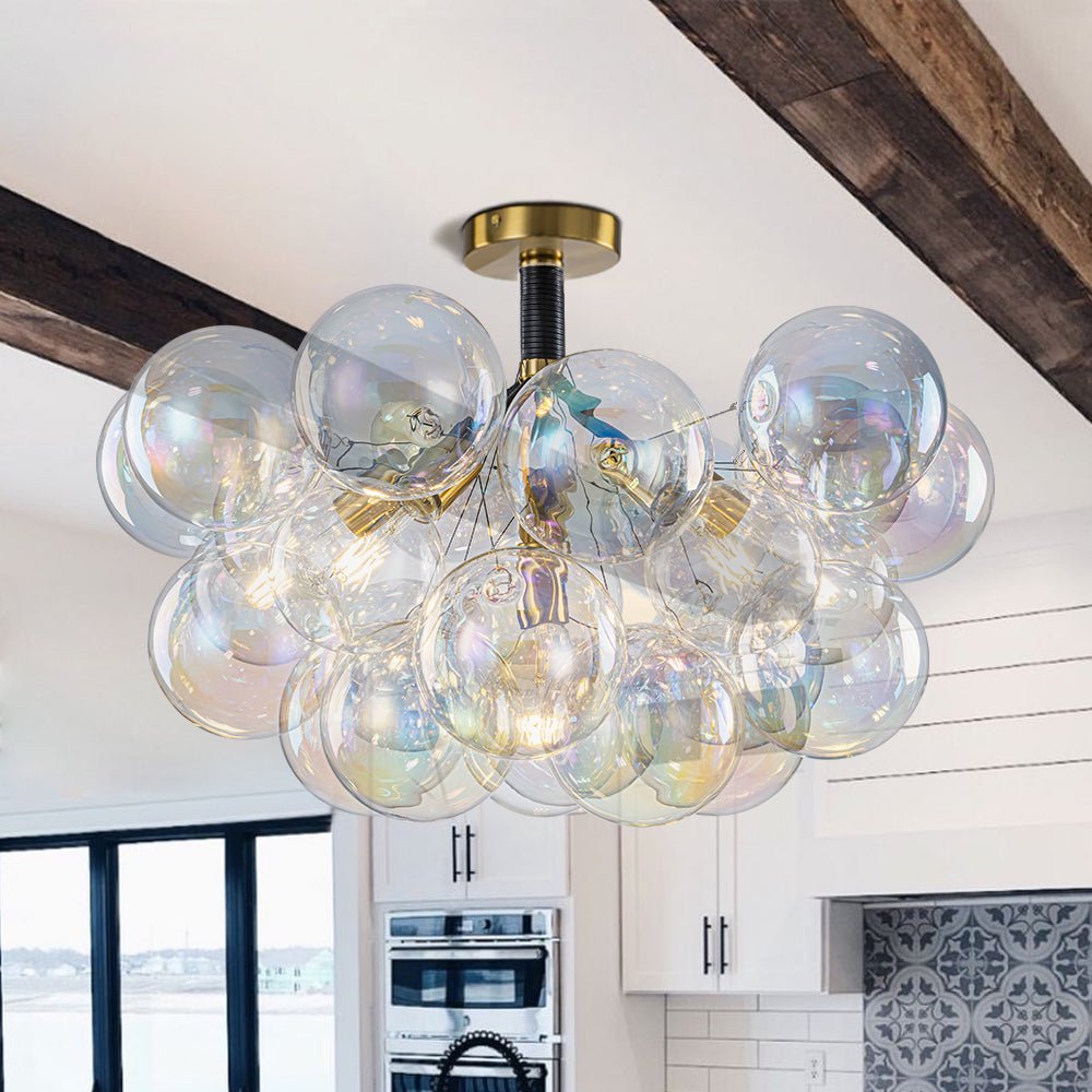Clear Rainbow Glass Cluster Bubble Ceiling Semi Flush Farmhouze Light