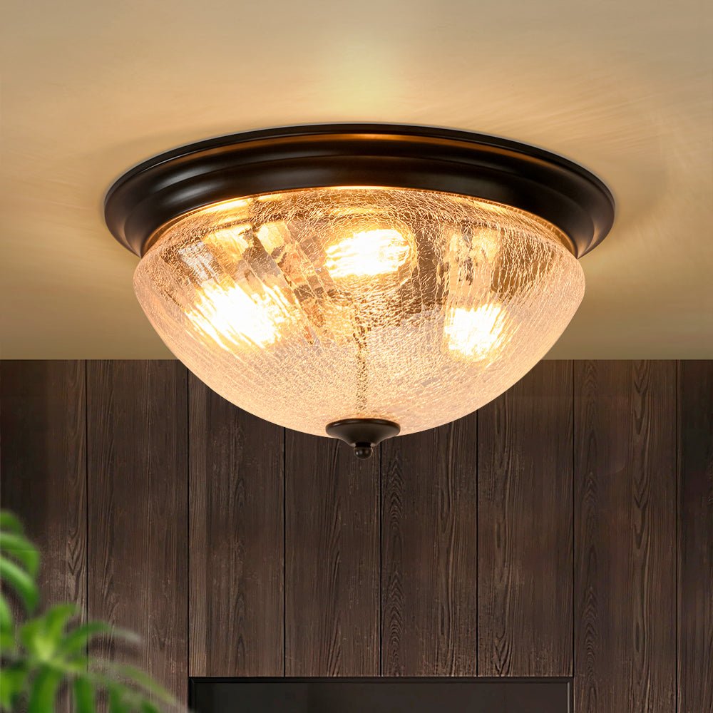 Farmhouse Cracked Textured Glass Round Flush Mount | Farmhouze Light
