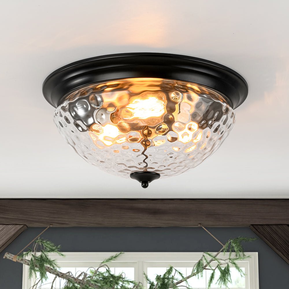 Farmhouse Hammered Glass Round Ceiling Flush Mount | Farmhouze Light