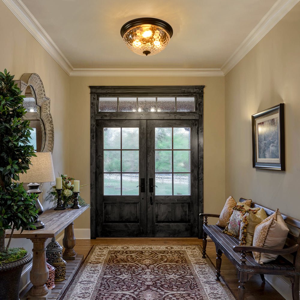 Farmhouse Hammered Glass Round Ceiling Flush Mount | Farmhouze Light