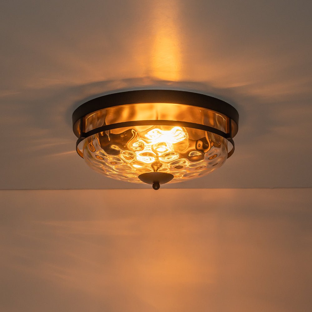 Farmhouse Round Hammered Glass Flush Mount Ceiling | Farmhouze Light