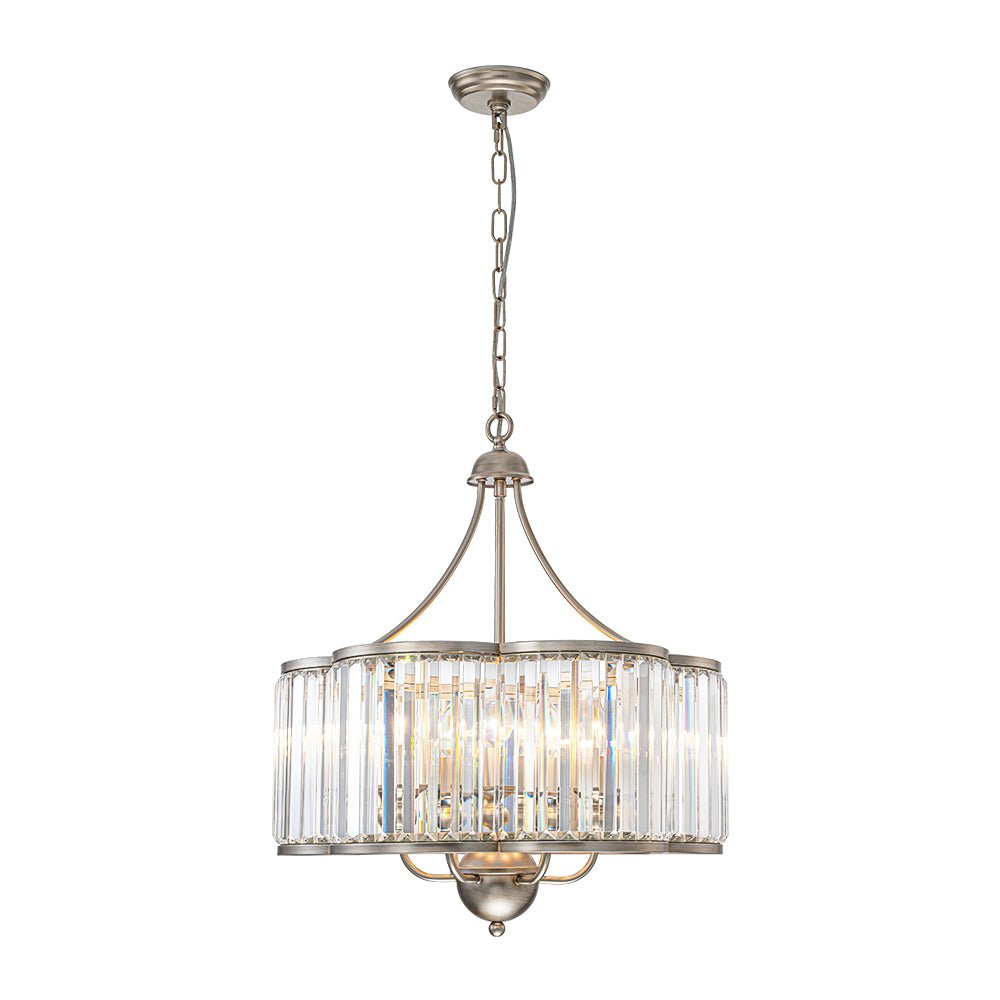 French Country Rusty Silver Crystal Cage Chandelier | Farmhouze Light