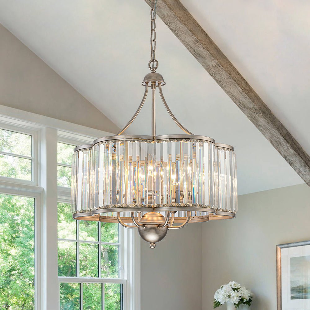 French Country Rusty Silver Crystal Cage Chandelier | Farmhouze Light