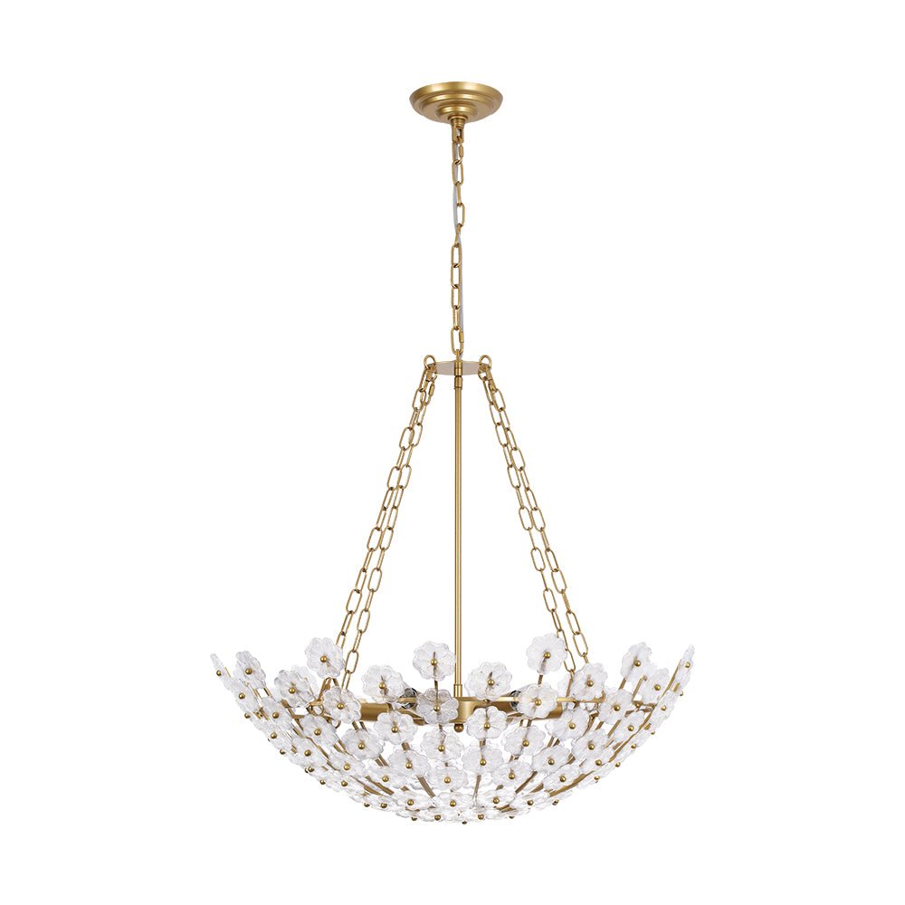 Glam Glass Flower Vine Gold Wide Basin Chandelier | Farmhouze Light