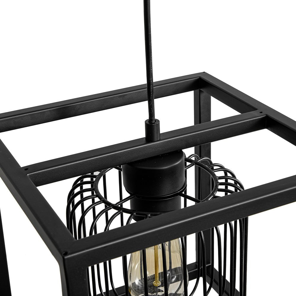 Industrial Black 1-Light Square Metal Cage Pendant | Farmhouze Light