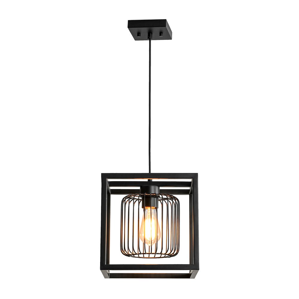 Industrial Black 1-Light Square Metal Cage Pendant | Farmhouze Light