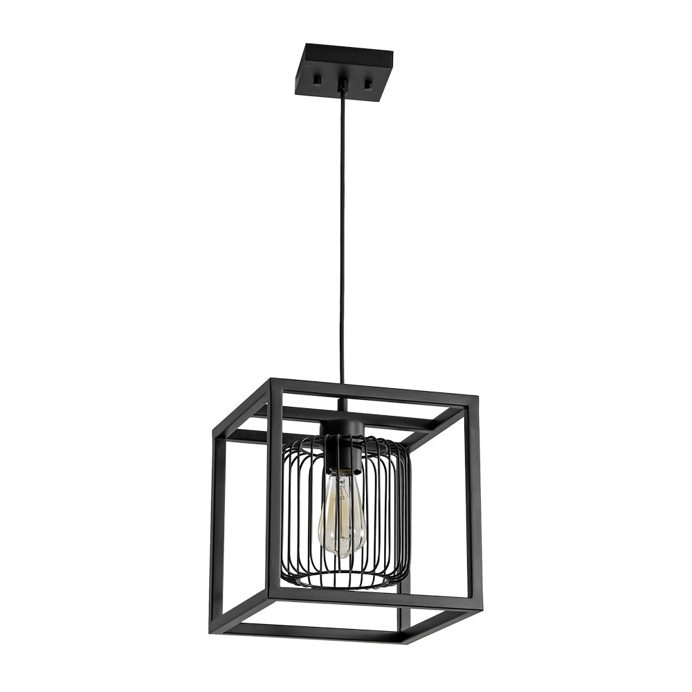 Industrial Black 1-Light Square Metal Cage Pendant | Farmhouze Light