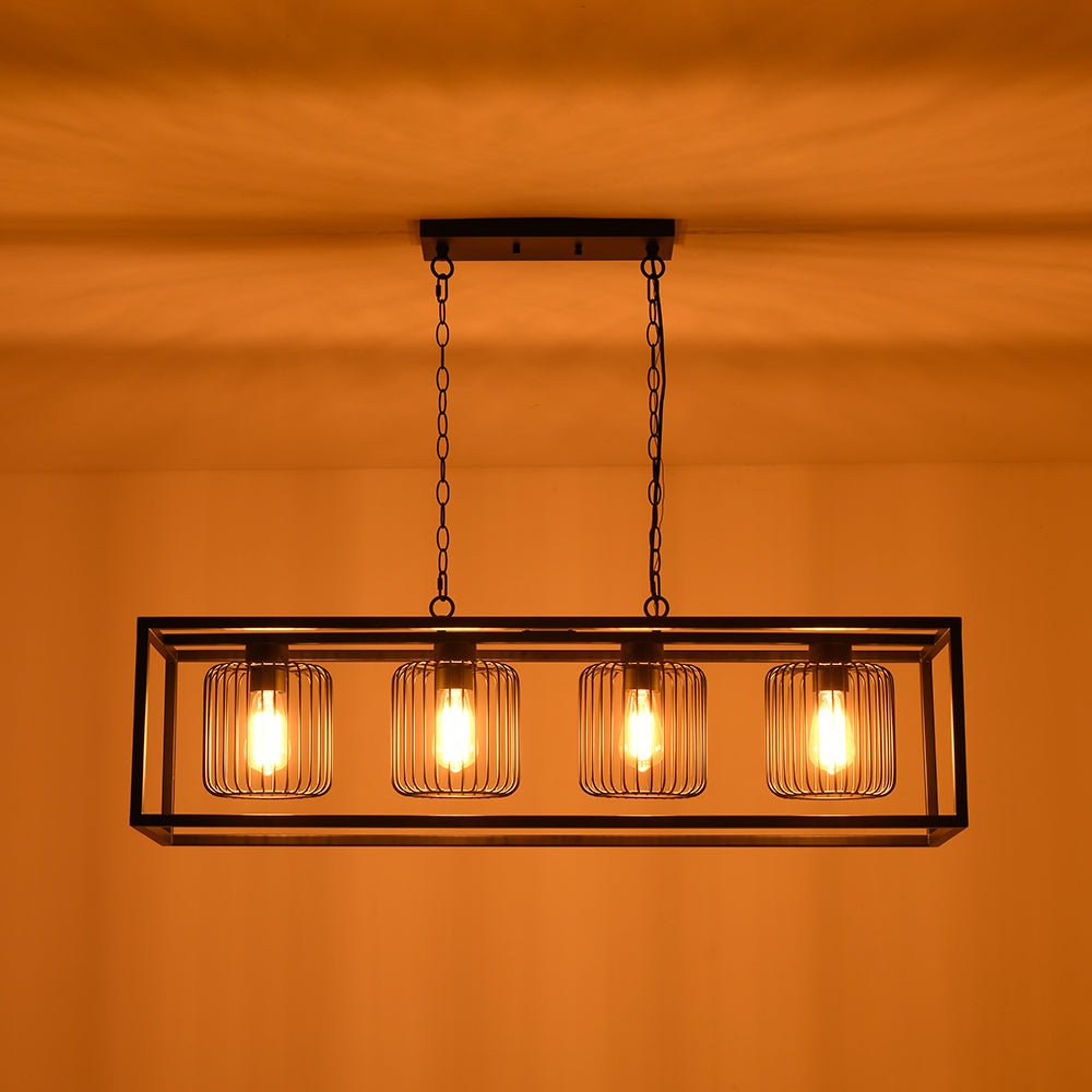 Black 4-Light Rectangle Cage Kitchen Island Pendant | Farmhouze Light