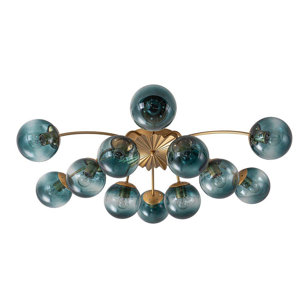 Mid-Century 12-Light Sputnik Blue Bubble Semi Flush Farmhouze Light