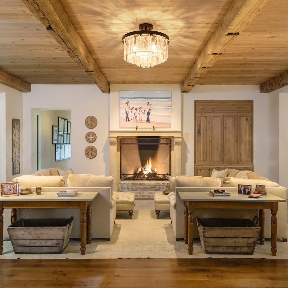 Mid-Century Tiered Textured Glass Round Ceiling Light Farmhouze Light