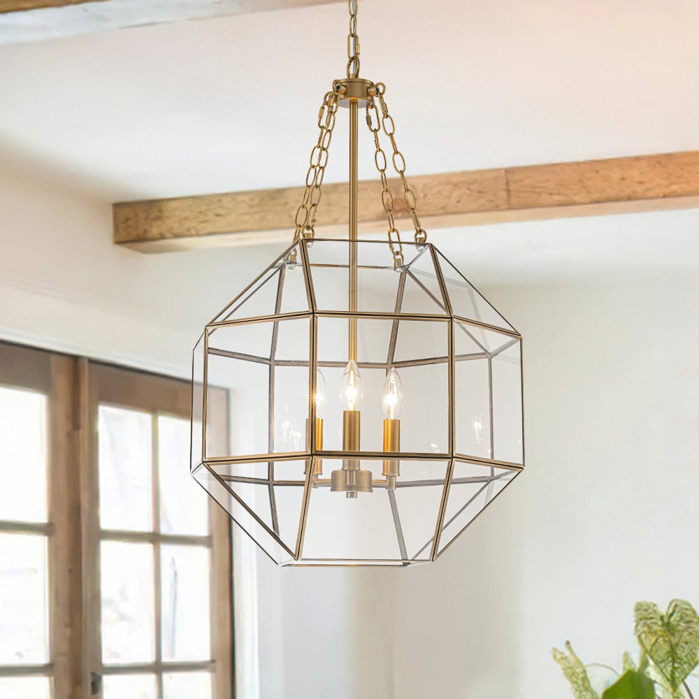Farmhouse Candle Glass Geometric Cage Chandelier | Farmhouze Light