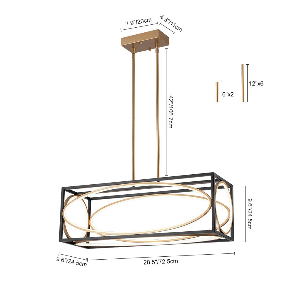 Dimmable LED Rectangle Cage Kitchen Island Chandelier Farmhouze Light