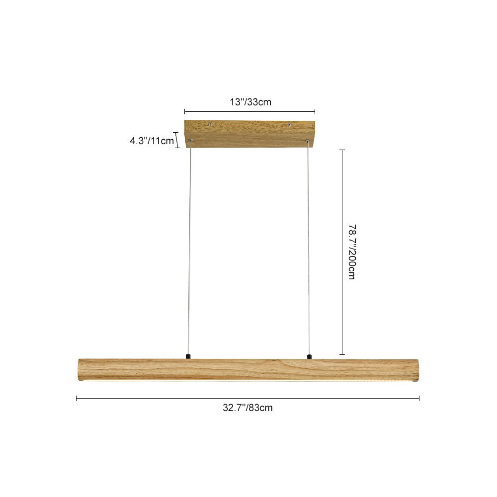 Wood Grain Dimmable LED Wide Linear Island Chandelier Farmhouze Light