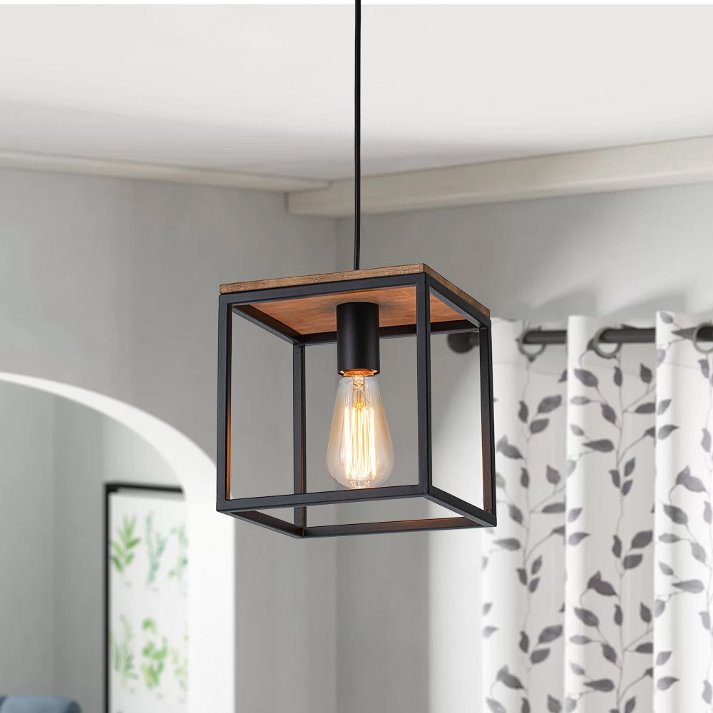 OpenBox 1-Light Wood Metal Square Lantern Pendant | Farmhouze Light