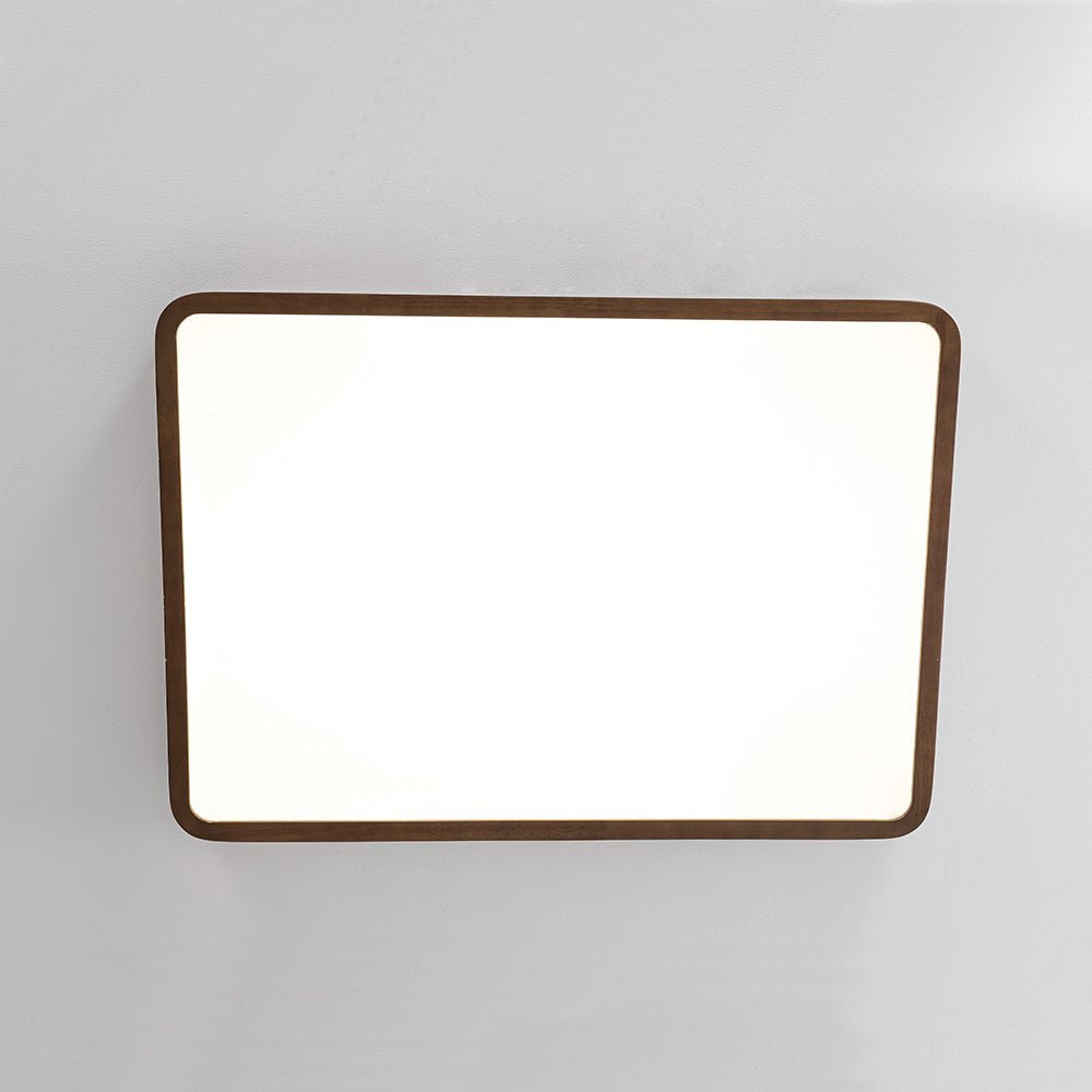 Rustic Walnut Wood Dimmable LED Rectangle Flush Mount Farmhouze Light