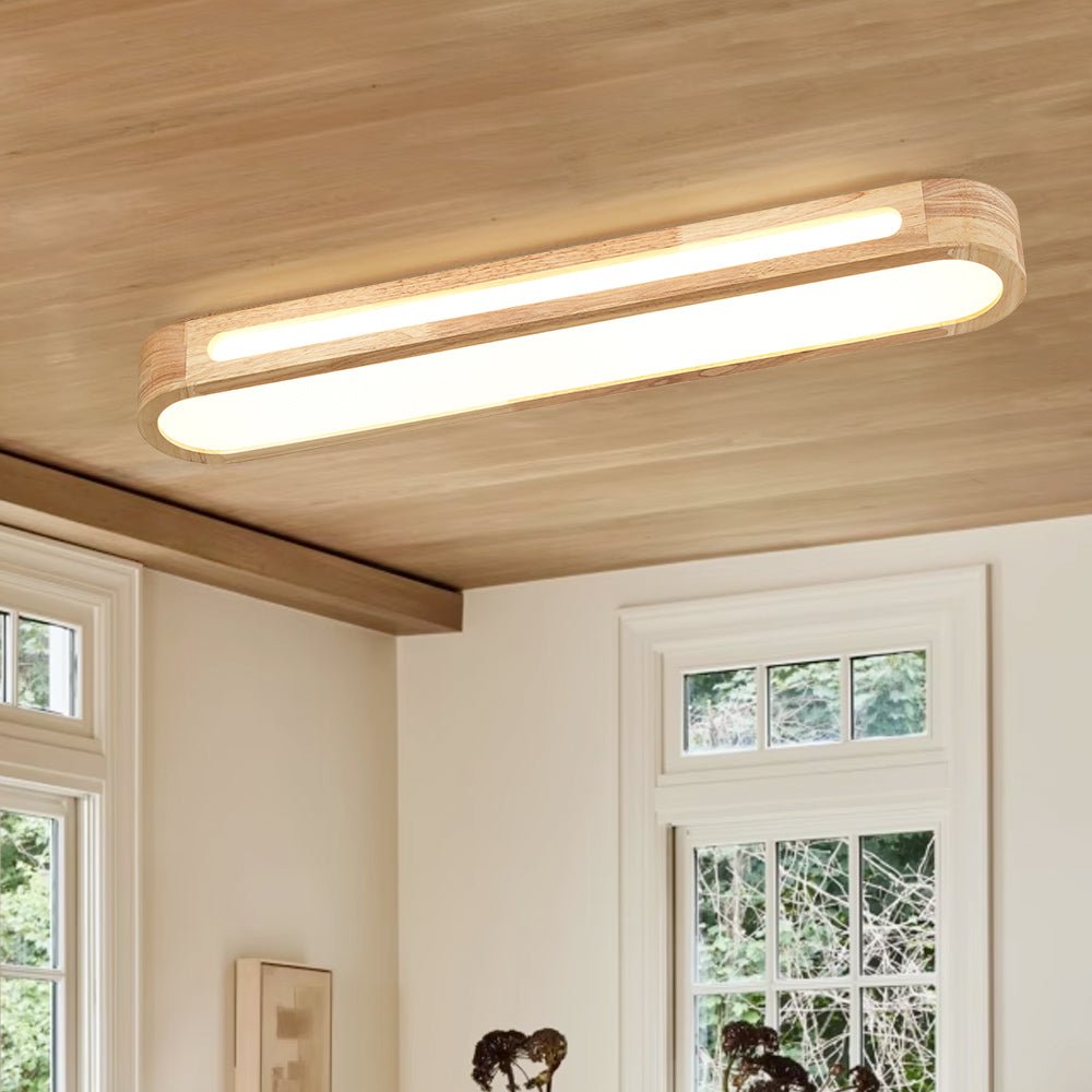 Rustic Wooden Dimmable LED Oval Ceiling Flush Mount | Farmhouze Light