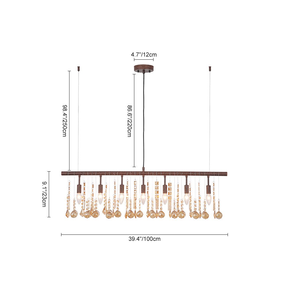 Rusty Copper Amber Crystal Linear Island Chandelier | Farmhouze Light