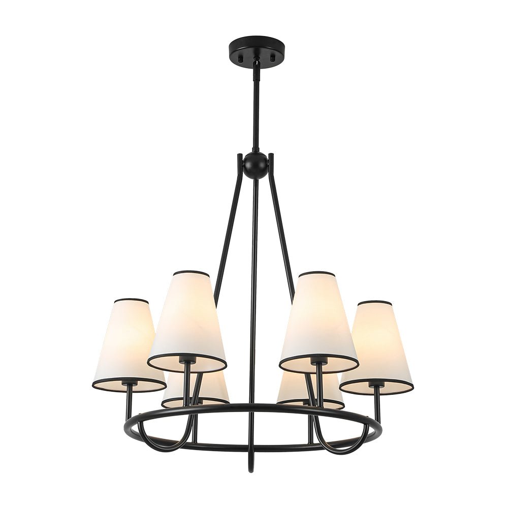 Vintage 6-Light White Fabric Round Ring Chandelier | Farmhouze Light