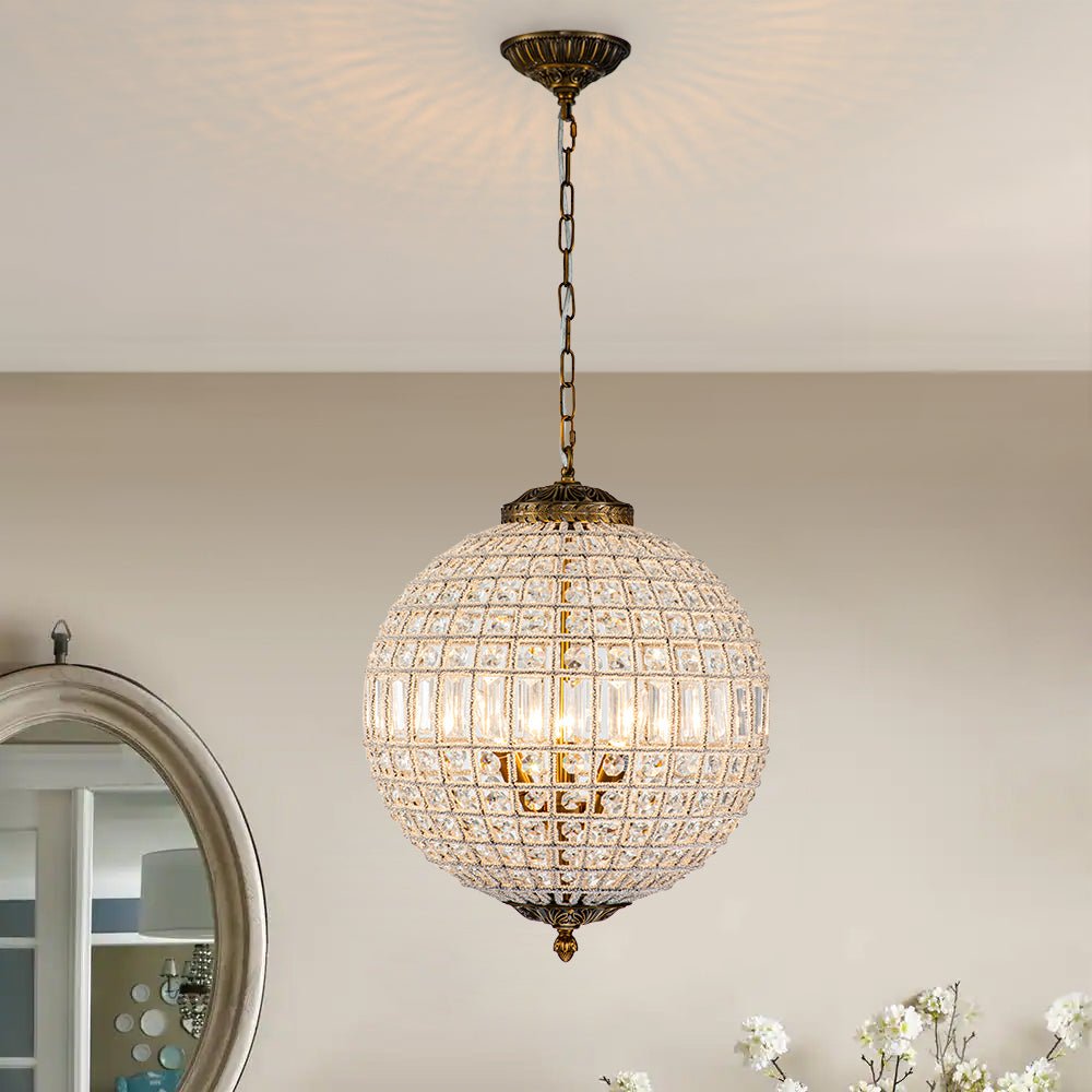 Vintage Luxe Glam Brass Crystal Orb Chandelier | Farmhouze Light