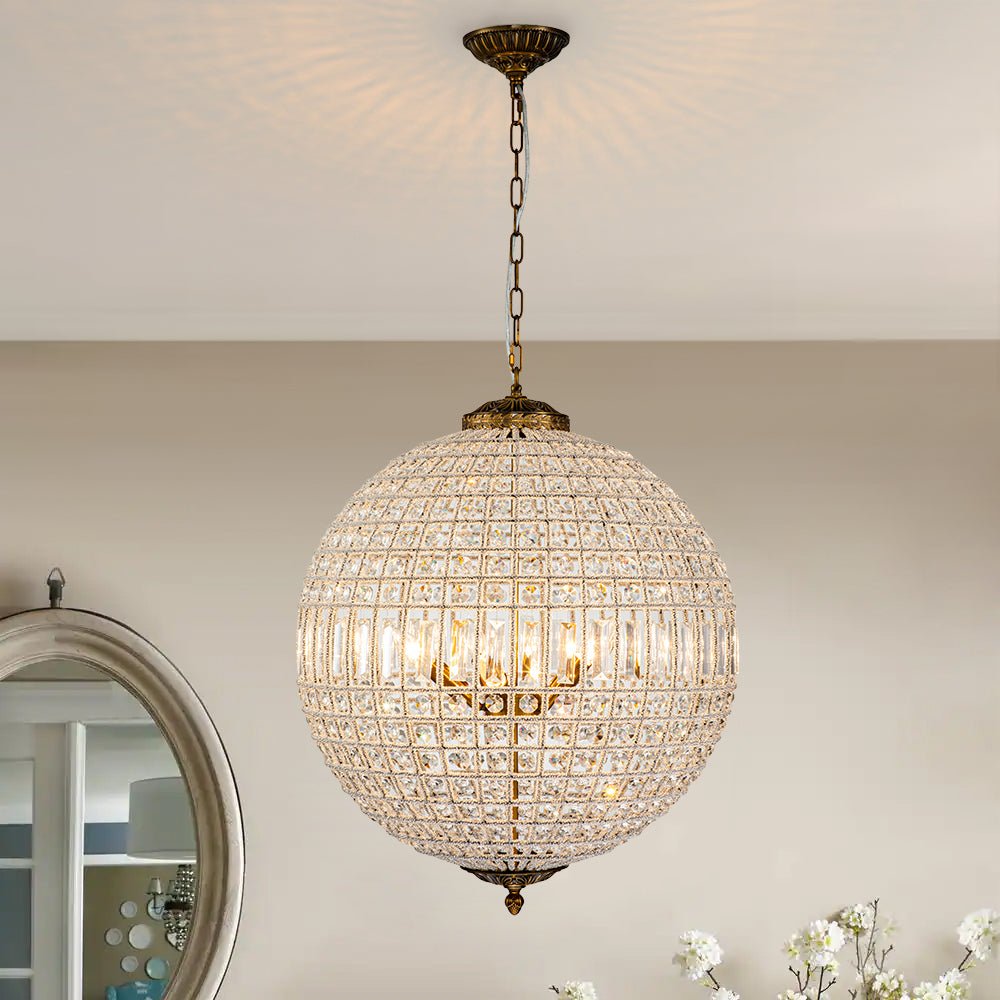 Vintage Luxe Glam Brass Crystal Orb Chandelier | Farmhouze Light