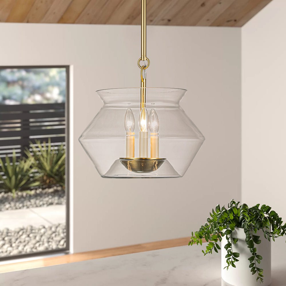3-Light Clear Glass Wide Geometric Shade Pendant | Farmhouze Light