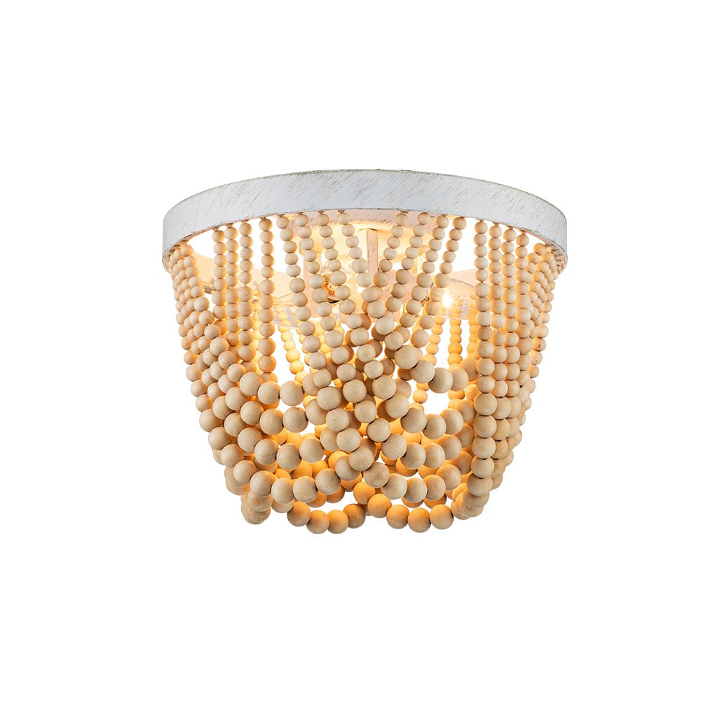 3-Light Bohemian Round Draped Wood Bead Ceiling Light Farmhouze Light