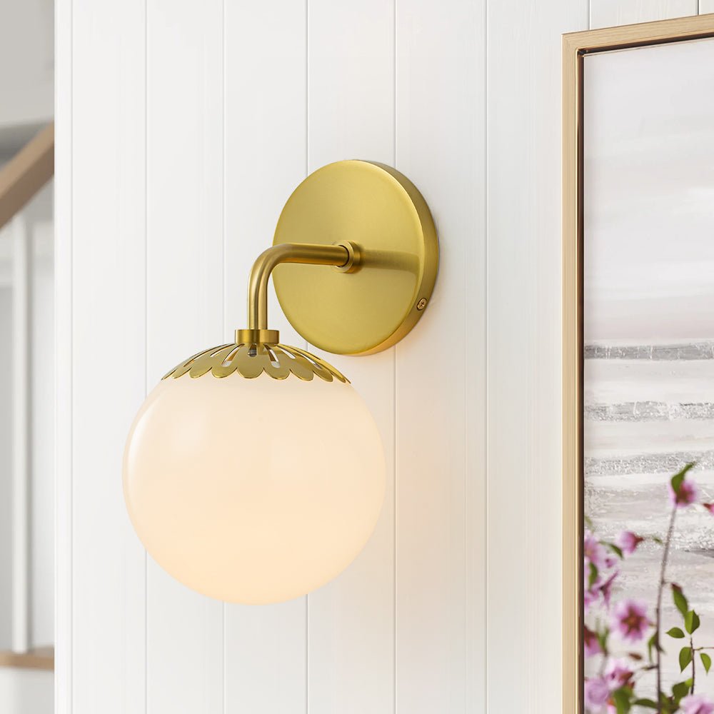Brass 1-Light Flower Opal Glass Globe Wall Lamp | Farmhouze Light