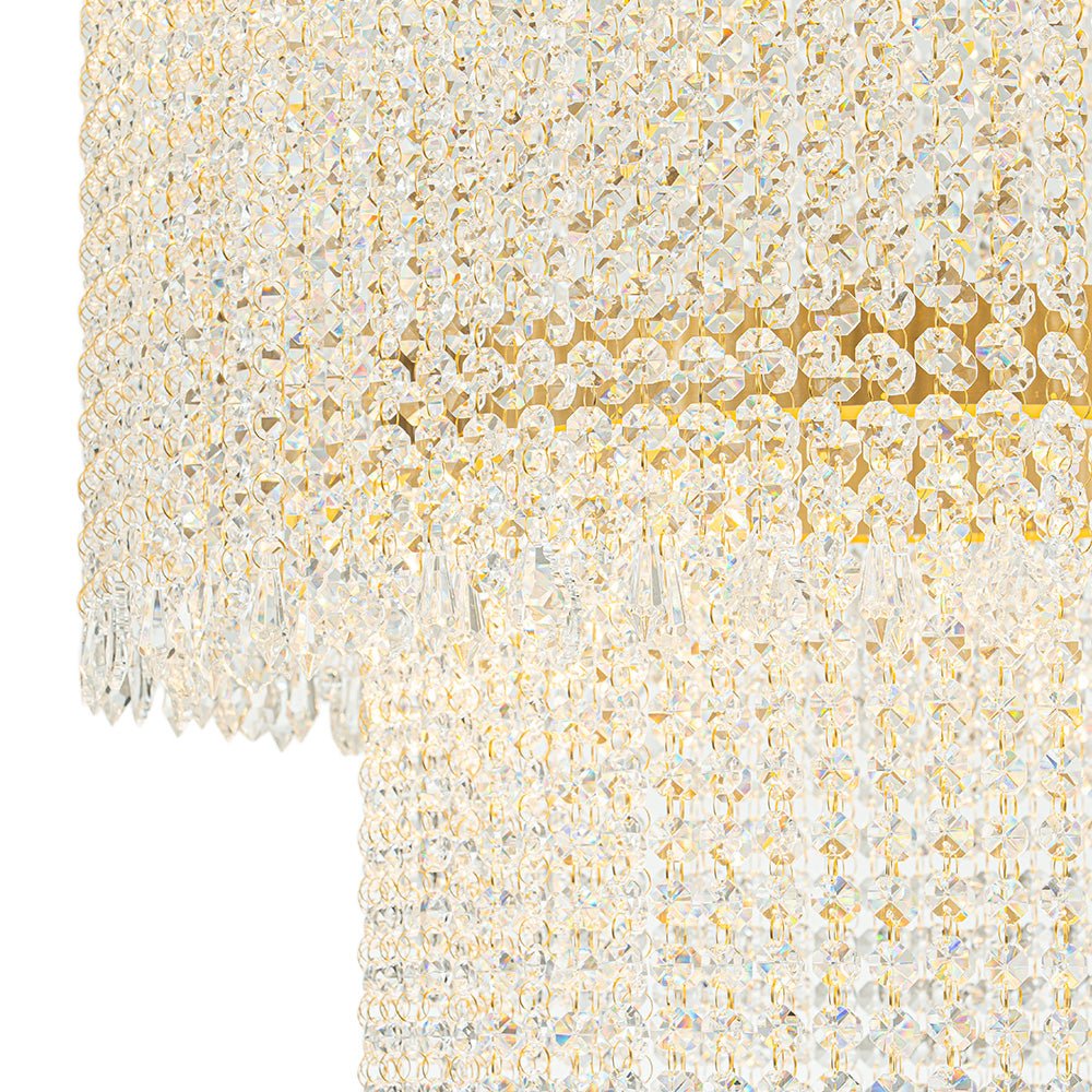 Glam 2-Tier LED Brass Round Fringe Crystal Chandelier Farmhouze Light