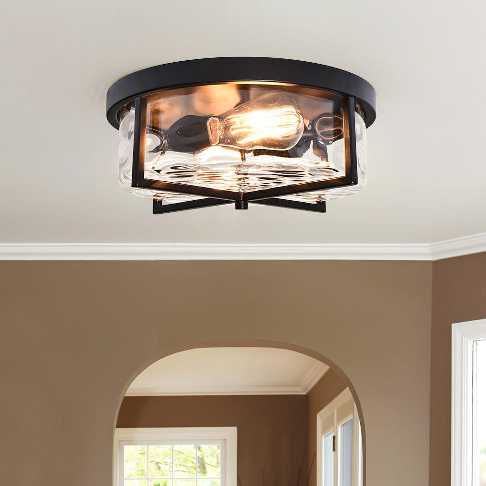 Hammered Glass Metal Black Flush Mount | Farmhouze Light | Entryway ...