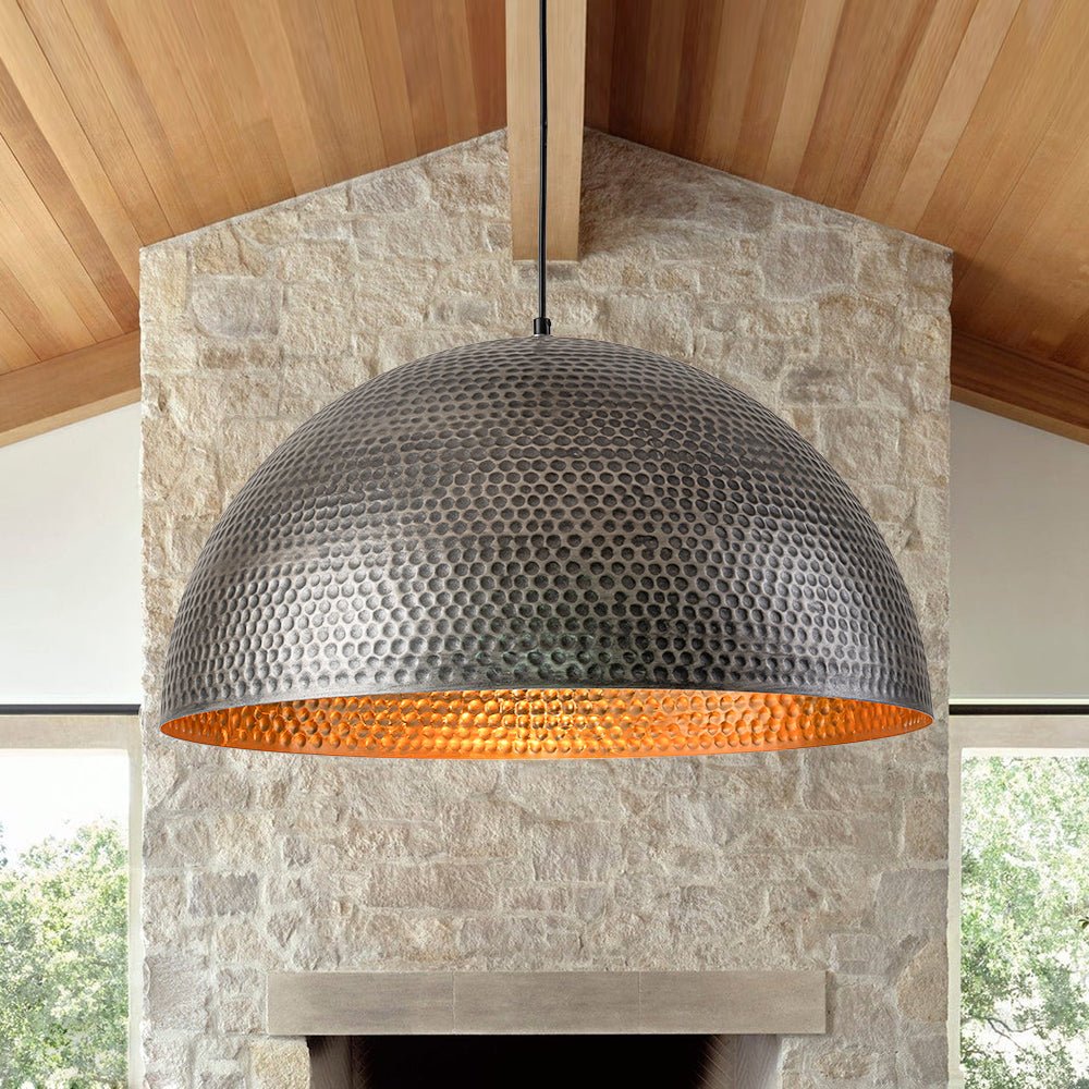Industrial Hammered Oversized Metal Dome Pendant | Farmhouze Light