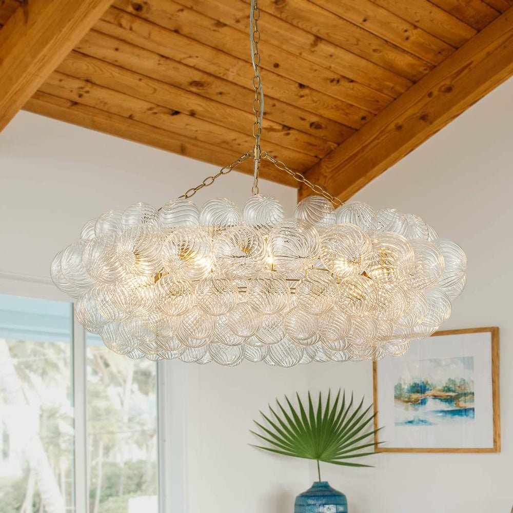 Kitchen Dining Swirled Glass Bubble Round Chandelier Farmhouze Light