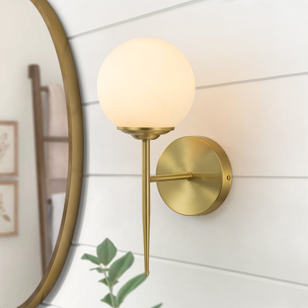 Modern Brass 1-Light Frosted Glass Globe Wall Sconce | Farmhouze Light