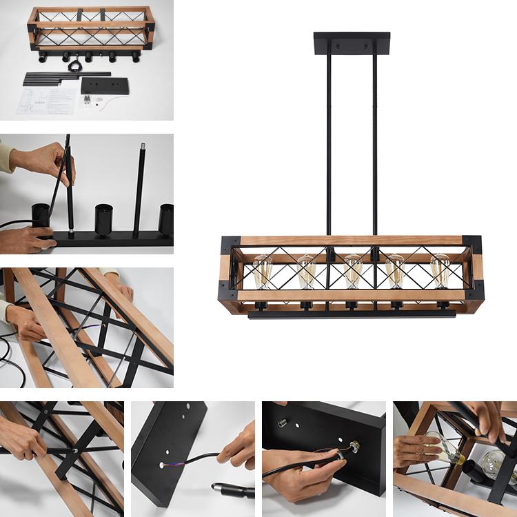 Farmhouse Linear Wooden Rectangle Chandelier | Farmhouze Light, Linear ...